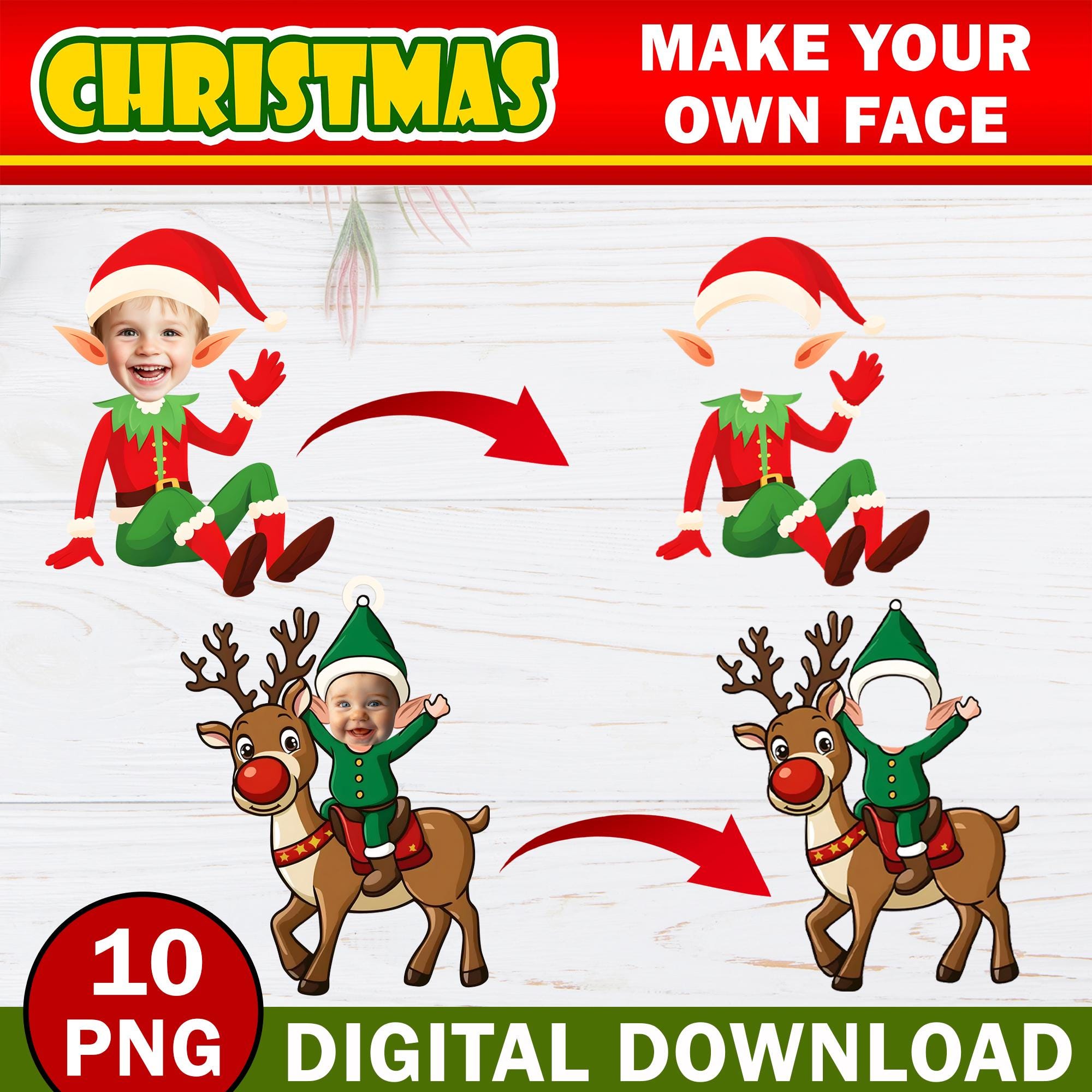10x Christmas Add Your Own Custom Photo Face Ornament, DIY Elf Yourself ...