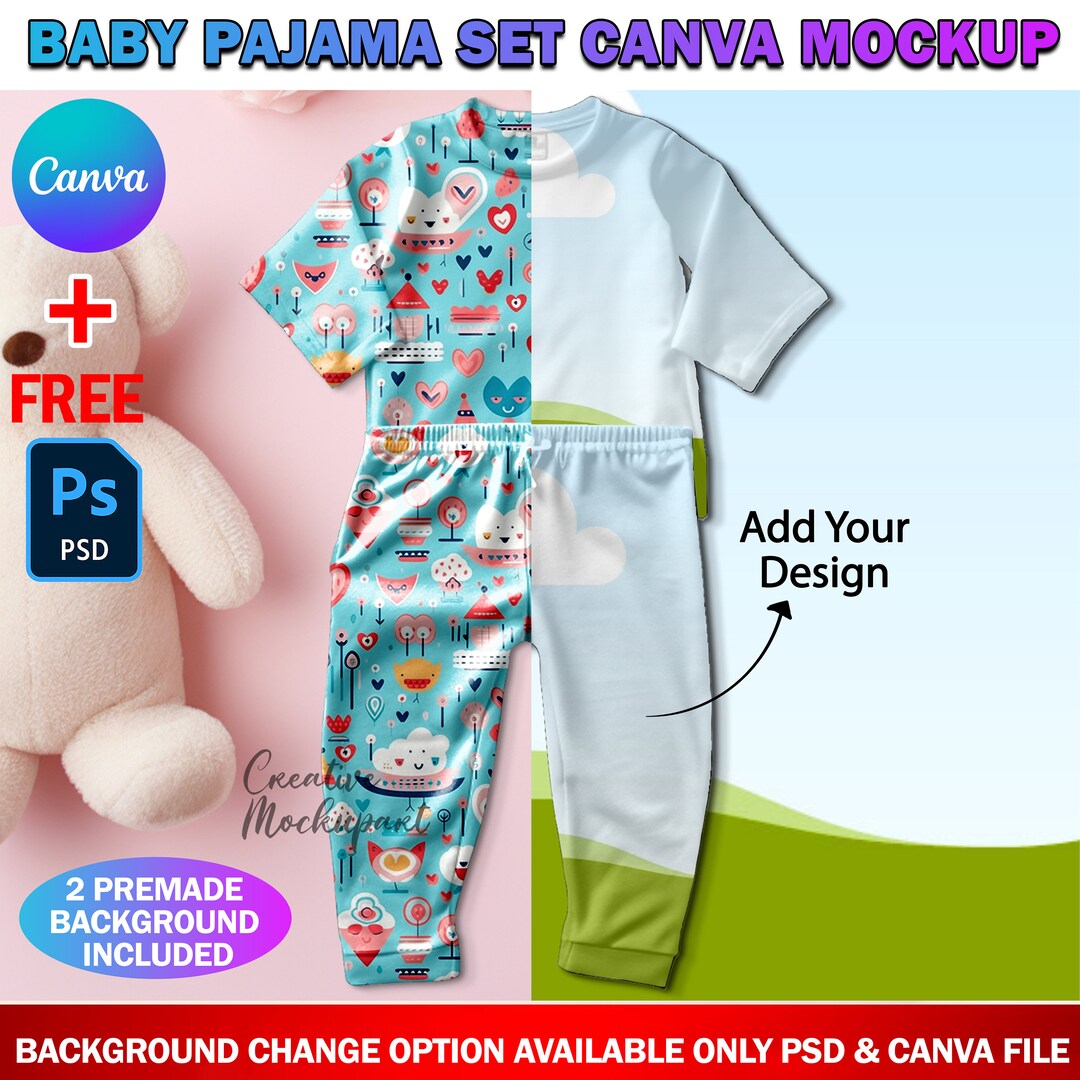 Canva Pajama Set Mockup, Kids Half Sleeve Pajama Set Mockup | Toddler's ...