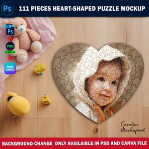 Dye Sublimation 111 Piece Heart Shape Puzzle Mockup, Jigsaw Puzzle ...
