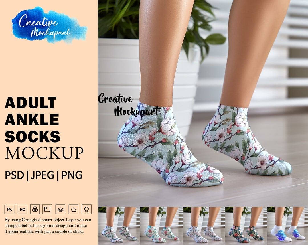 Adult Ankle Socks Mockup for Dye Sublimation | Insert Your Own Design ...
