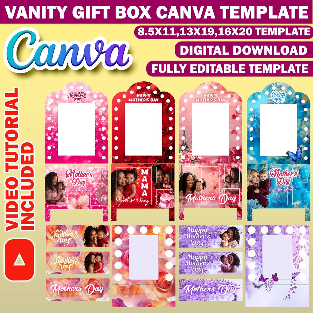 6X Mother's Day Vanity Gift Box Bundle Canva Template, Foam Board ...