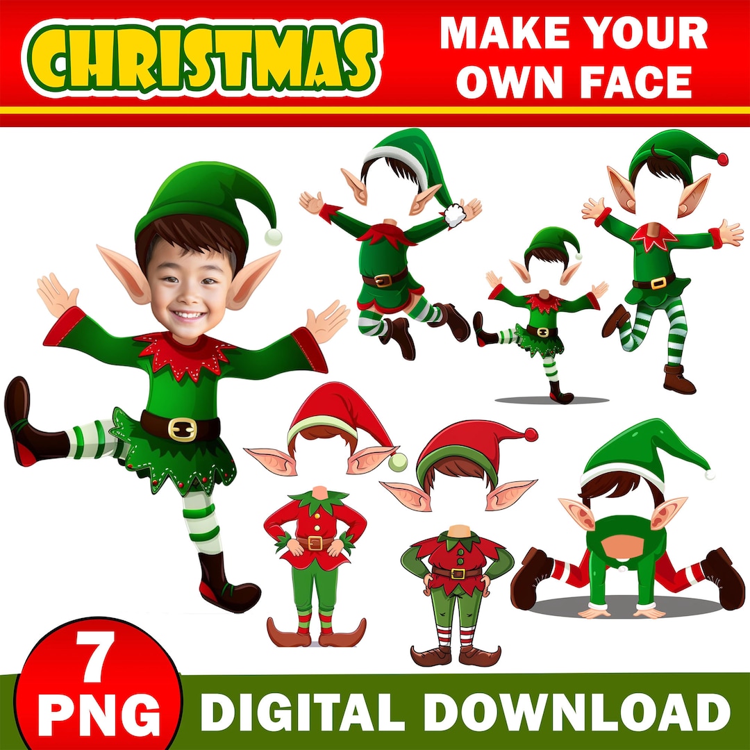 Christmas Add Your Own Photo Face, DIY Elf Yourself PNG Bundle, Elf ...