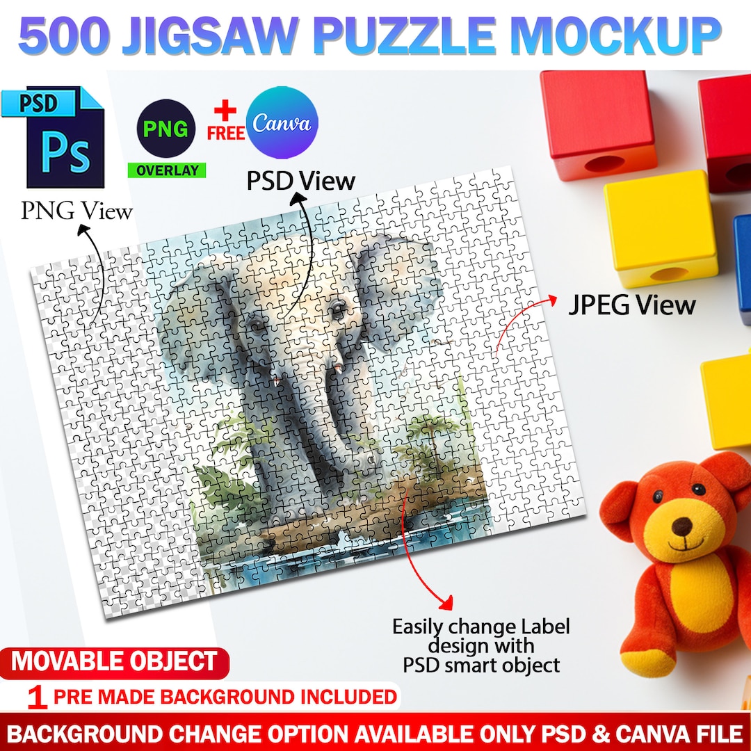 Dye Sublimation 500 Piece Puzzle Mockup, Jigsaw Puzzle Template, Insert ...