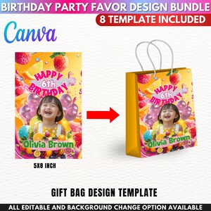 8X Fruits Theme Birthday Party Favor Template Bundle, Canva Editable ...
