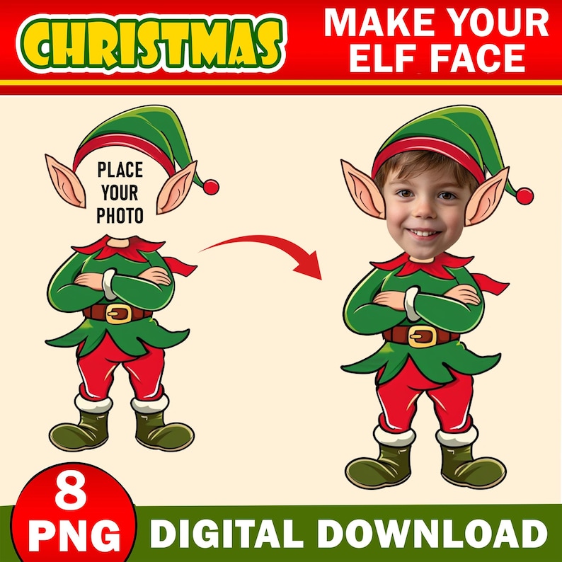 Christmas Add Your Own Photo Face, DIY Elf Yourself PNG Bundle, Elf ...