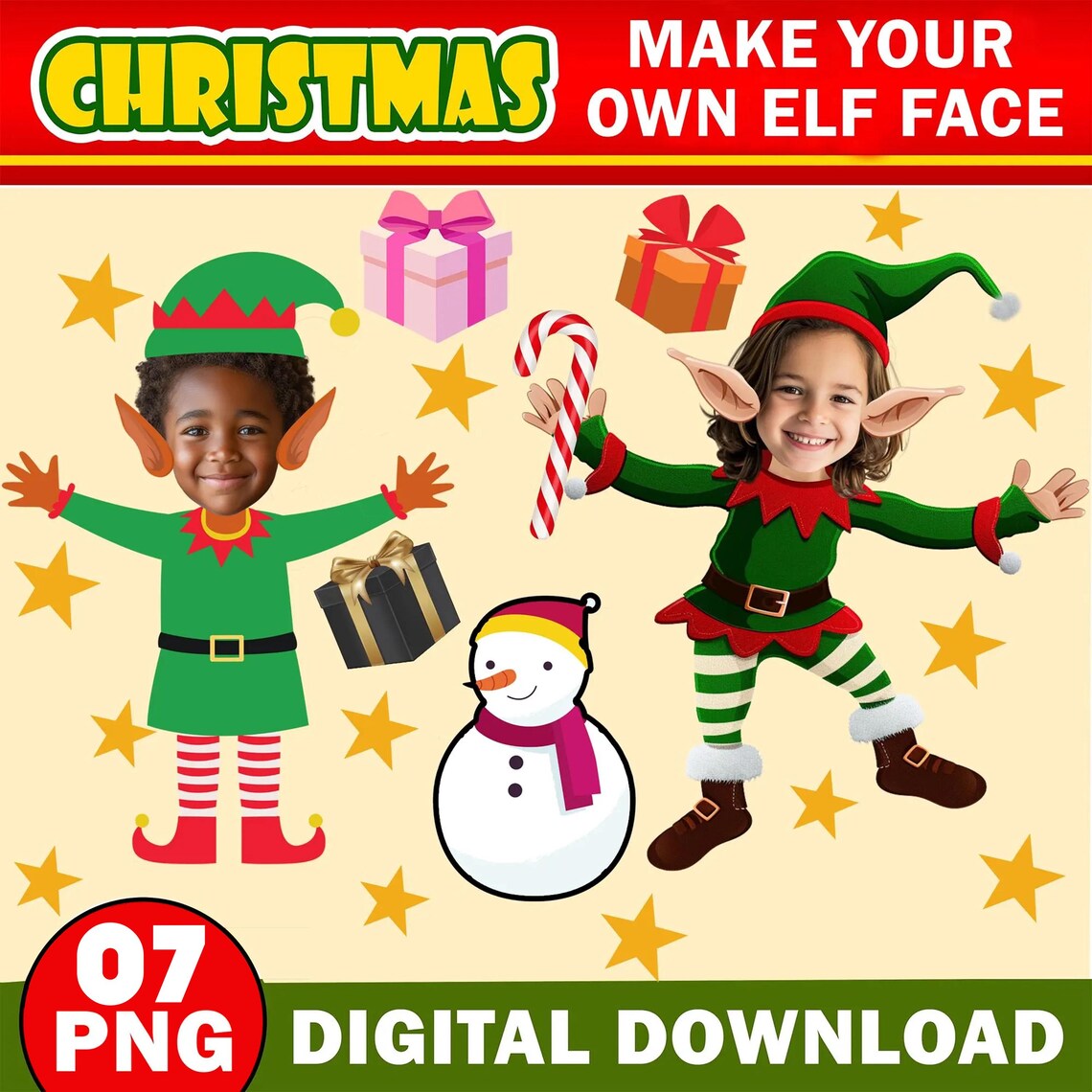 Christmas Add Your Own Photo Face, DIY Elf Yourself PNG Bundle, Elf ...