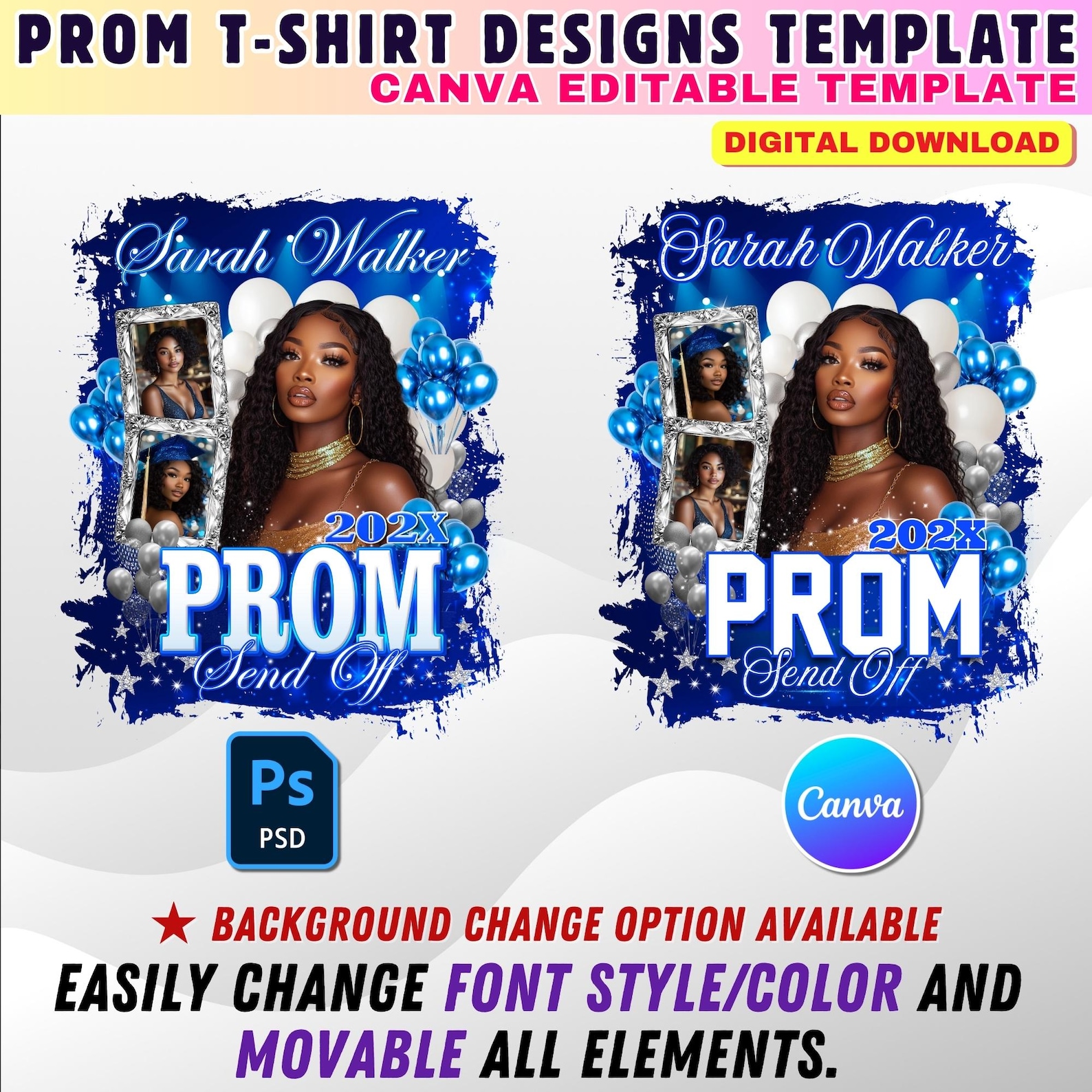 Prom Shirt Design, Blue and White DTF T-shirt Design Template, 16x20 ...