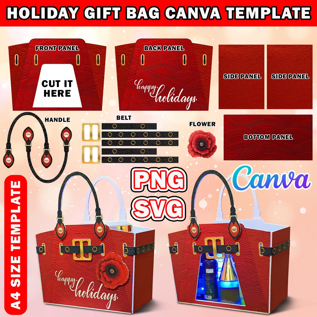 Holiday Gift Bag Design Template, DIY Trendy Designer Handbag Gift Box ...