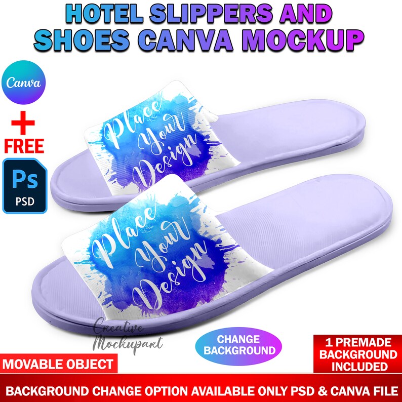 Canva Hotel Slippers Mockup, Bridge Slippers for Sublimation, House ...