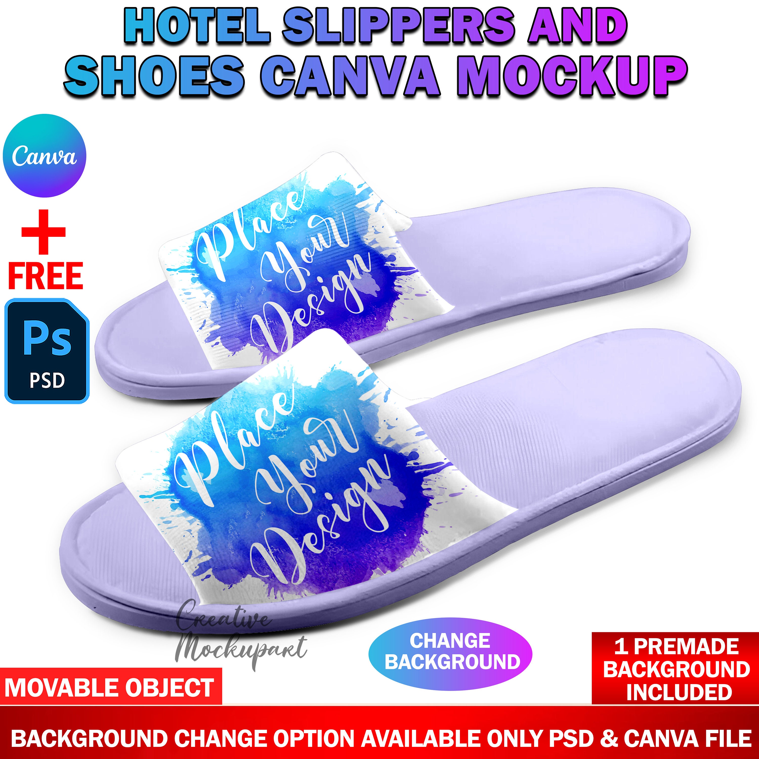 Canva Hotel Slippers Mockup, Bridge Slippers for Sublimation, House ...