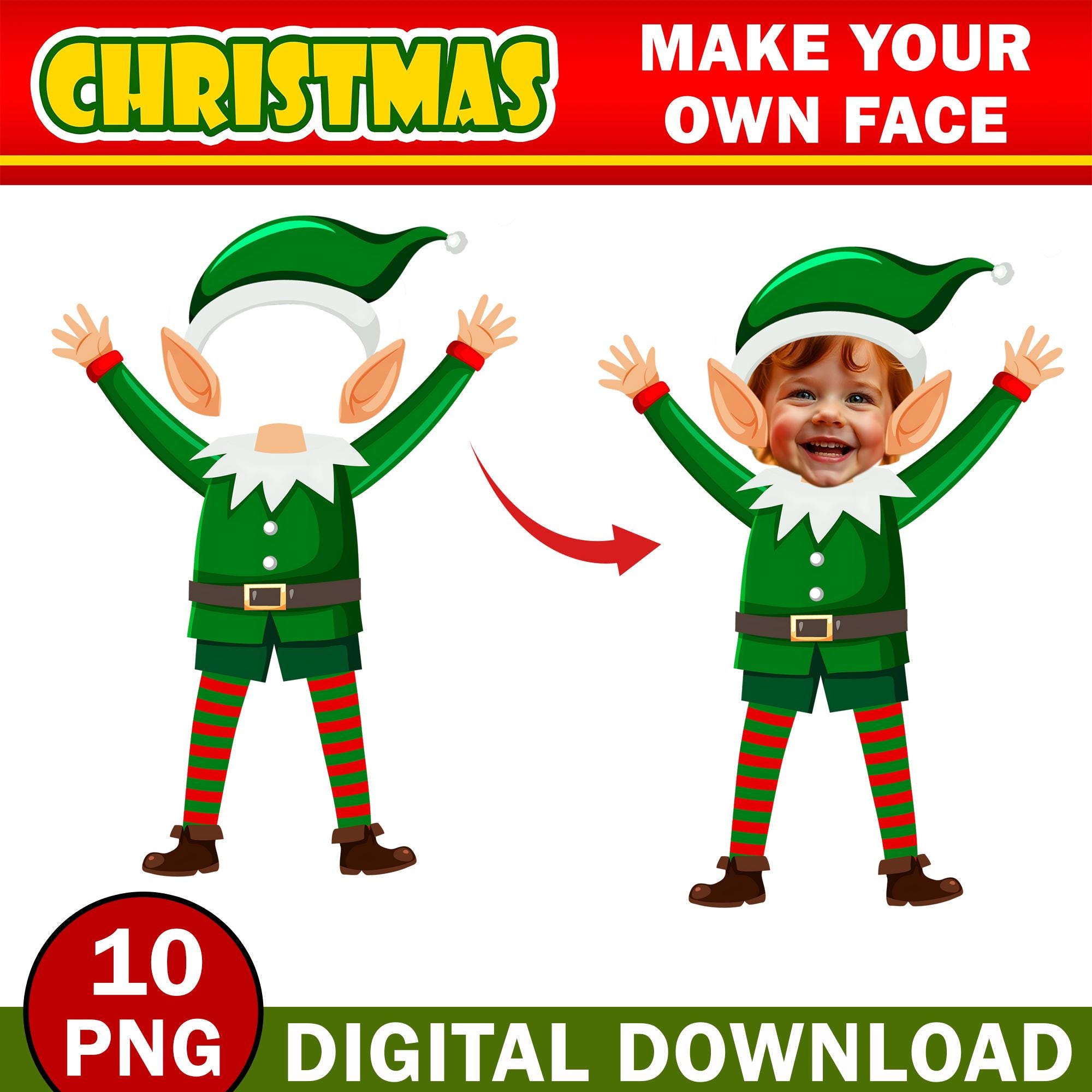 10x Christmas Add Your Own Photo Face, DIY Elf Yourself PNG Bundle, Elf ...