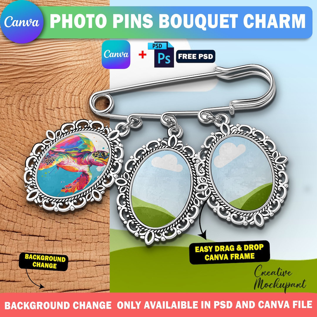 Canva Brooch Pin Cham With Pendant Mockup for Graduation, Brooch Pin ...