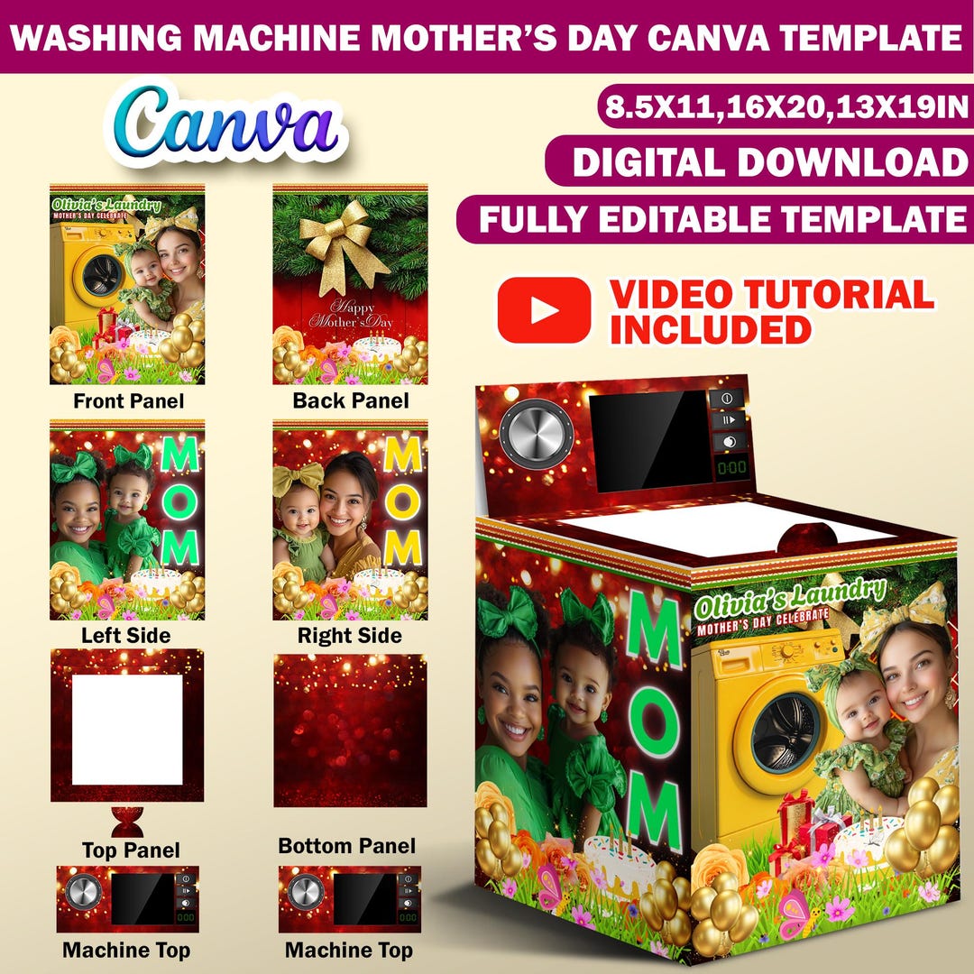 Mothers Day Washing Machine Gift Box Canva Template, Foam Board Mothers ...