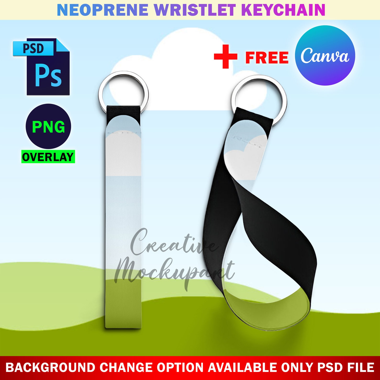 Dye Sublimation Neoprene Wristlet Keychain Mockup, Keychain Wristlet ...