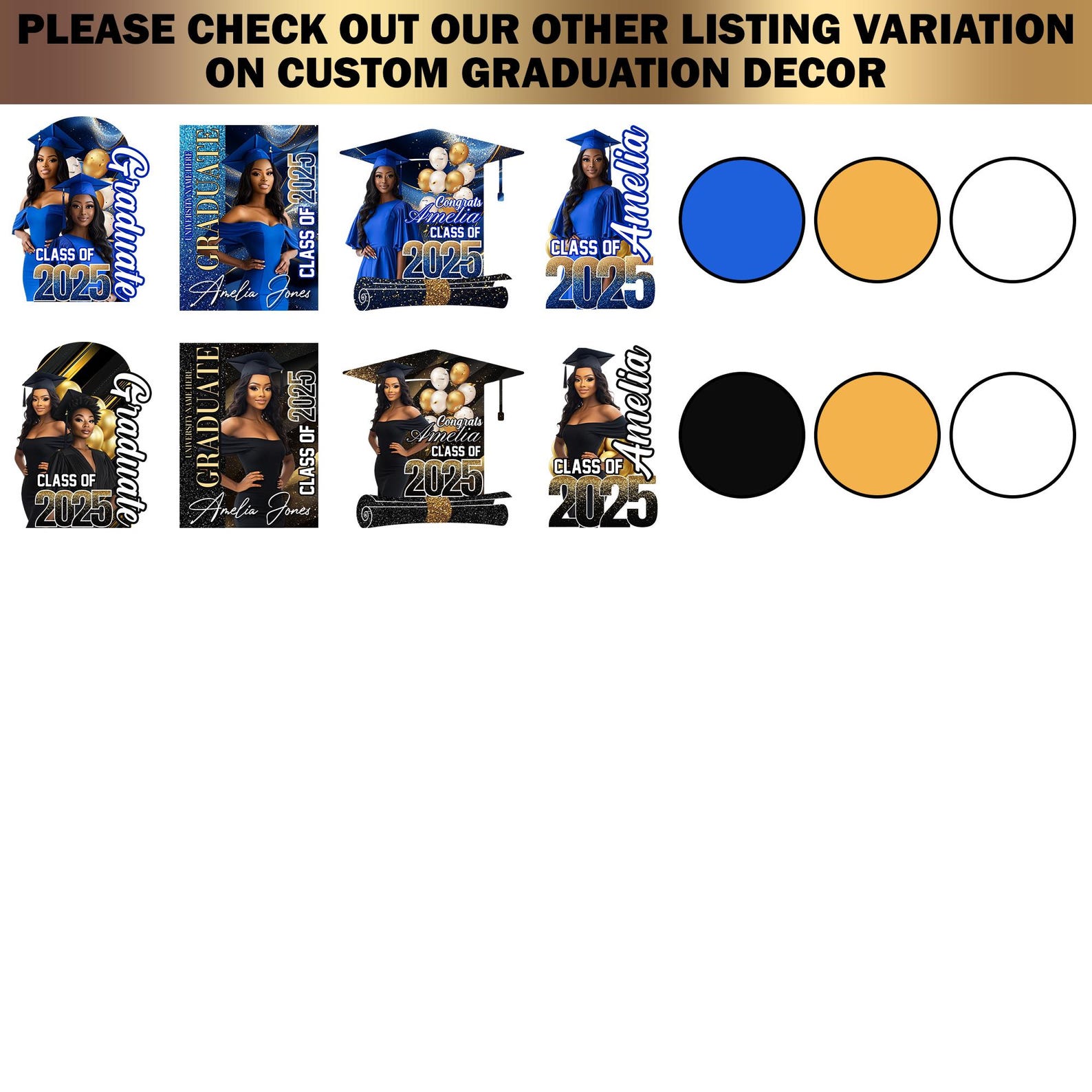 Custom Graduation Decor Canva Template Bundle, Name Cutout, Black ...