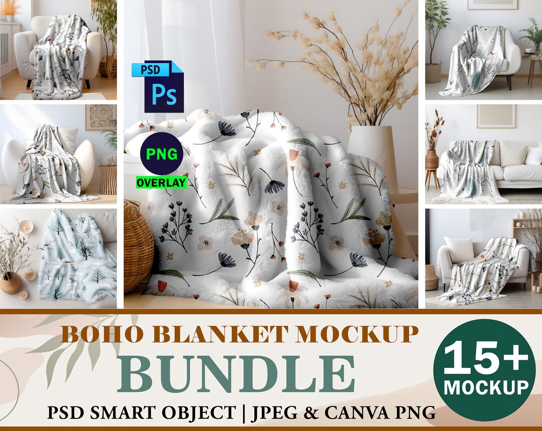Boho Blanket Mockup Bundle, Through Fleece Sherpa Velveteen Plush ...