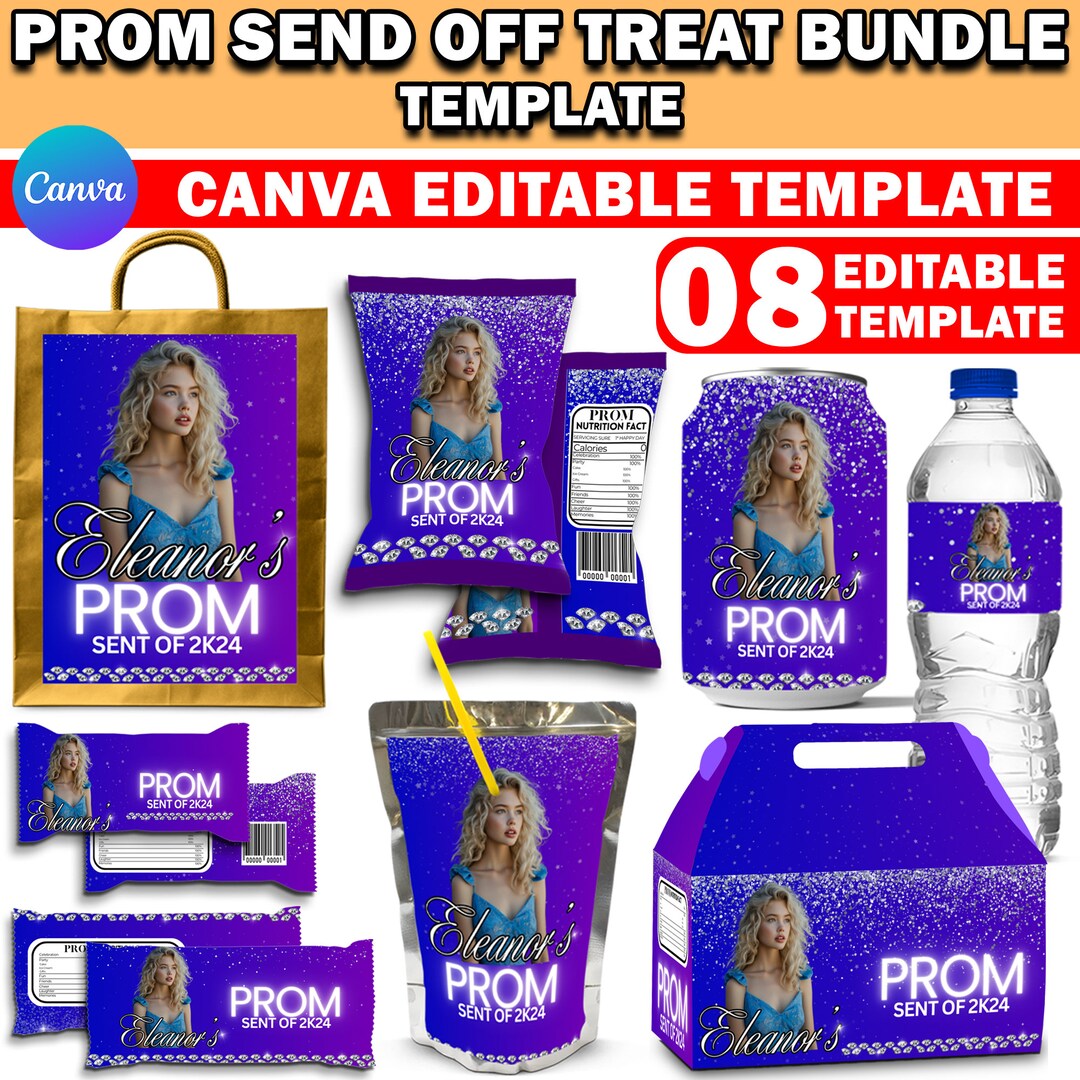 Prom Send off Packaging Template Bundle, Blue Prom Send off Treats ...