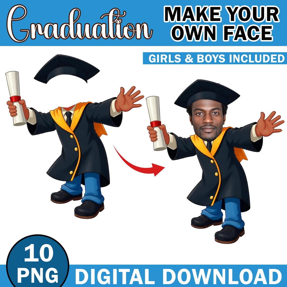 Afro American DIY Graduate Yourself PNG, Graduation Add Your Own Photo ...