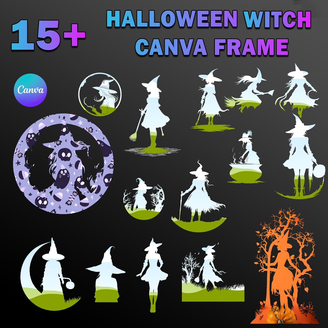 Canva Halloween Witch Frames Bundle Make Your Own Mystical Wizard Witch ...
