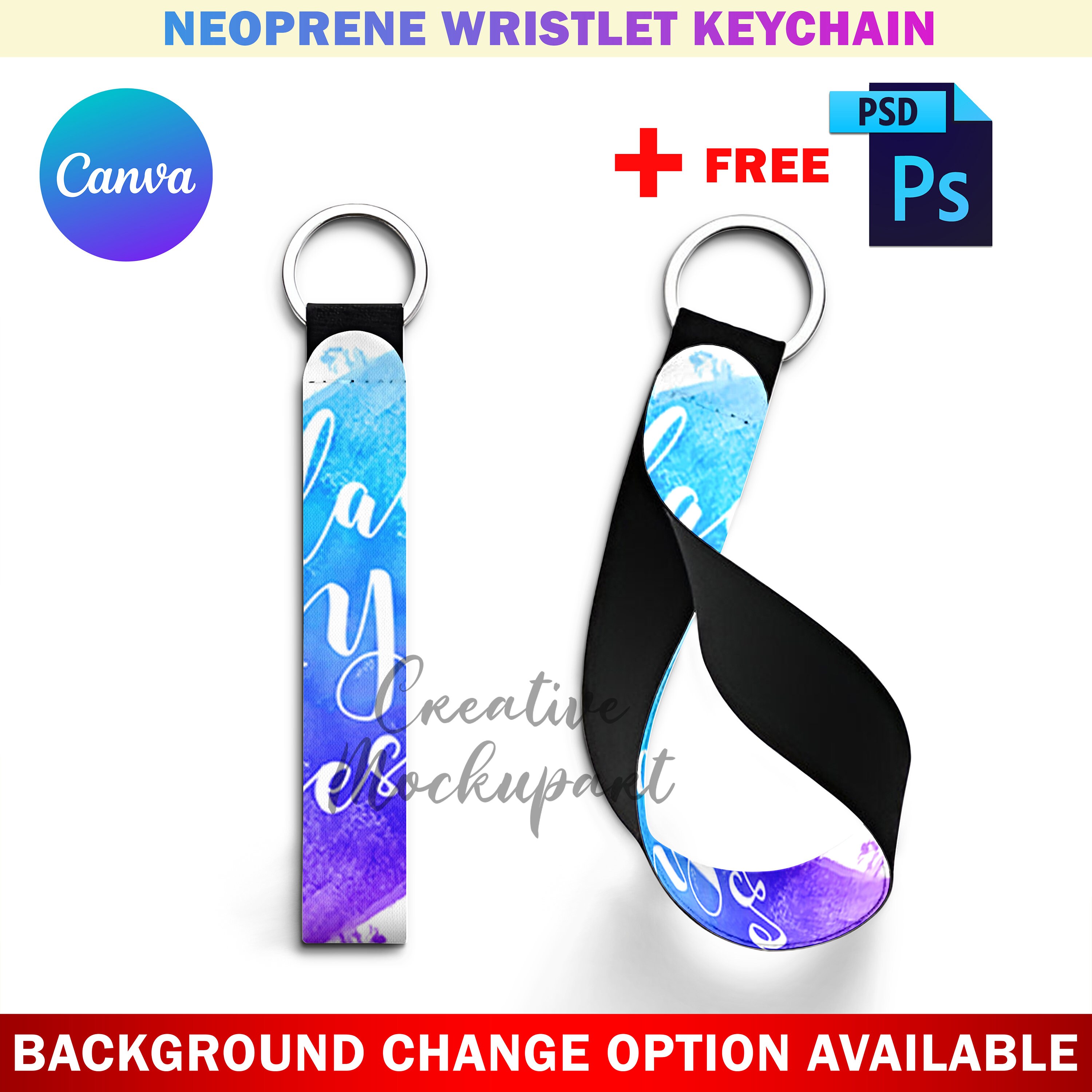Canva Neoprene Wristlet Keychain Mockup, Sublimation Keychain Wristlet ...