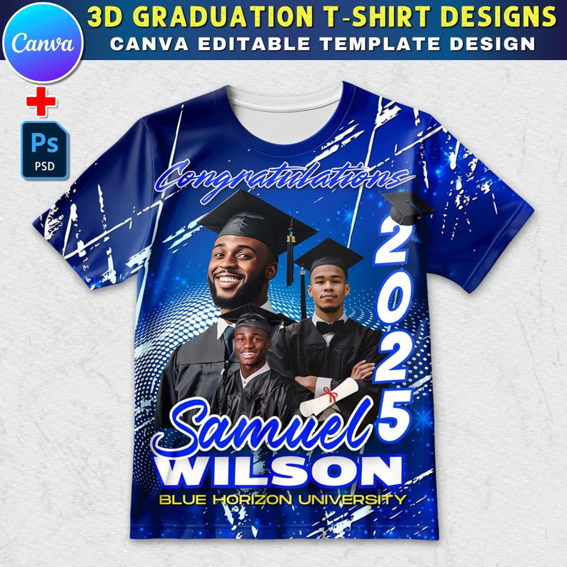 Graduation 3D Shirt Design, Blue T-shirt Design Canva Template, 32x27 ...