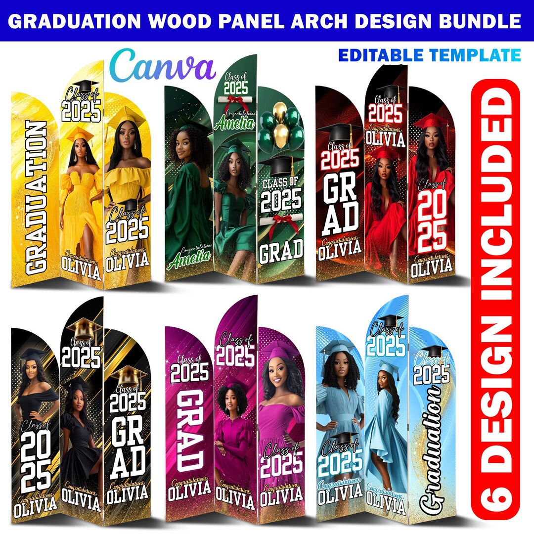 6x Graduation Wooden Arch Panel Design Canva Backdrop Template Bundle ...