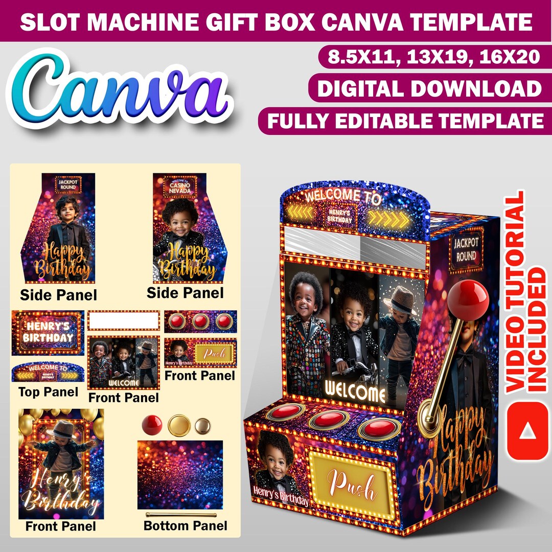 Birthday Slot Machine Canva Frame Template, Foam Board Birthday Gift ...