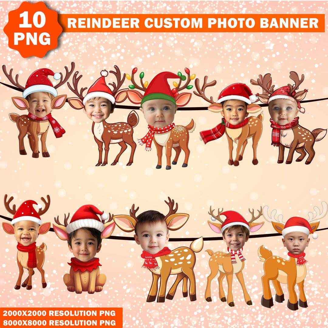 Add Your Own Custom Reindeer Photo Face Banner, DIY Reindeer Yourself ...
