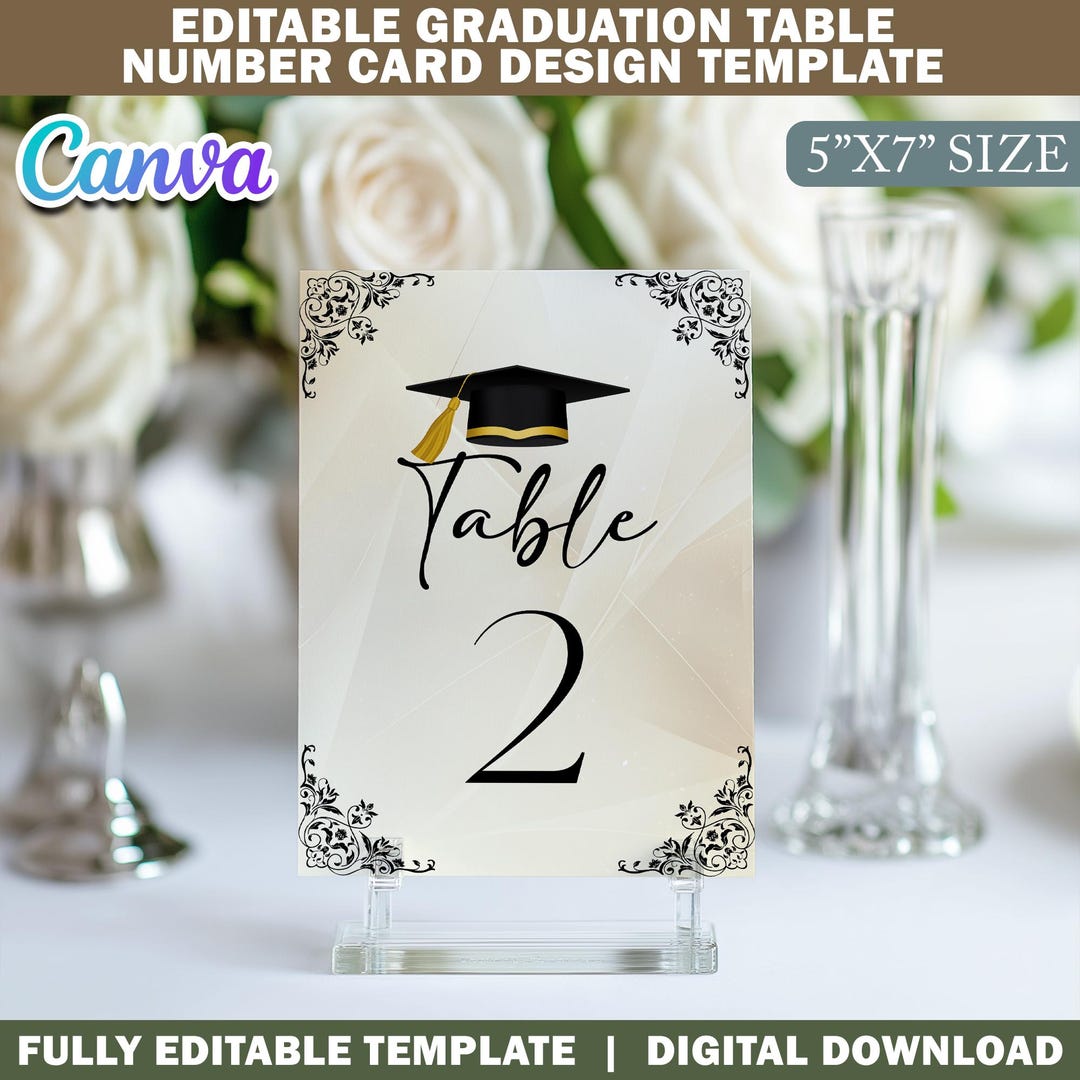 Graduation Table Number Card Design Template, Simple Grad Photo Table ...