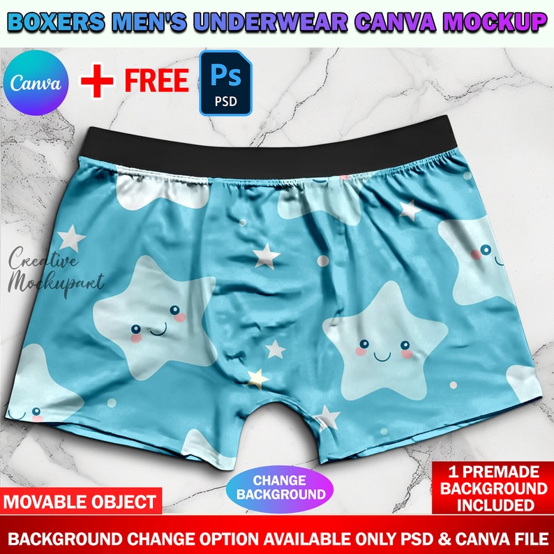 Canva Men's Underwear Mockup, Polyester Boxer Mockup, Briefs Mockup ...