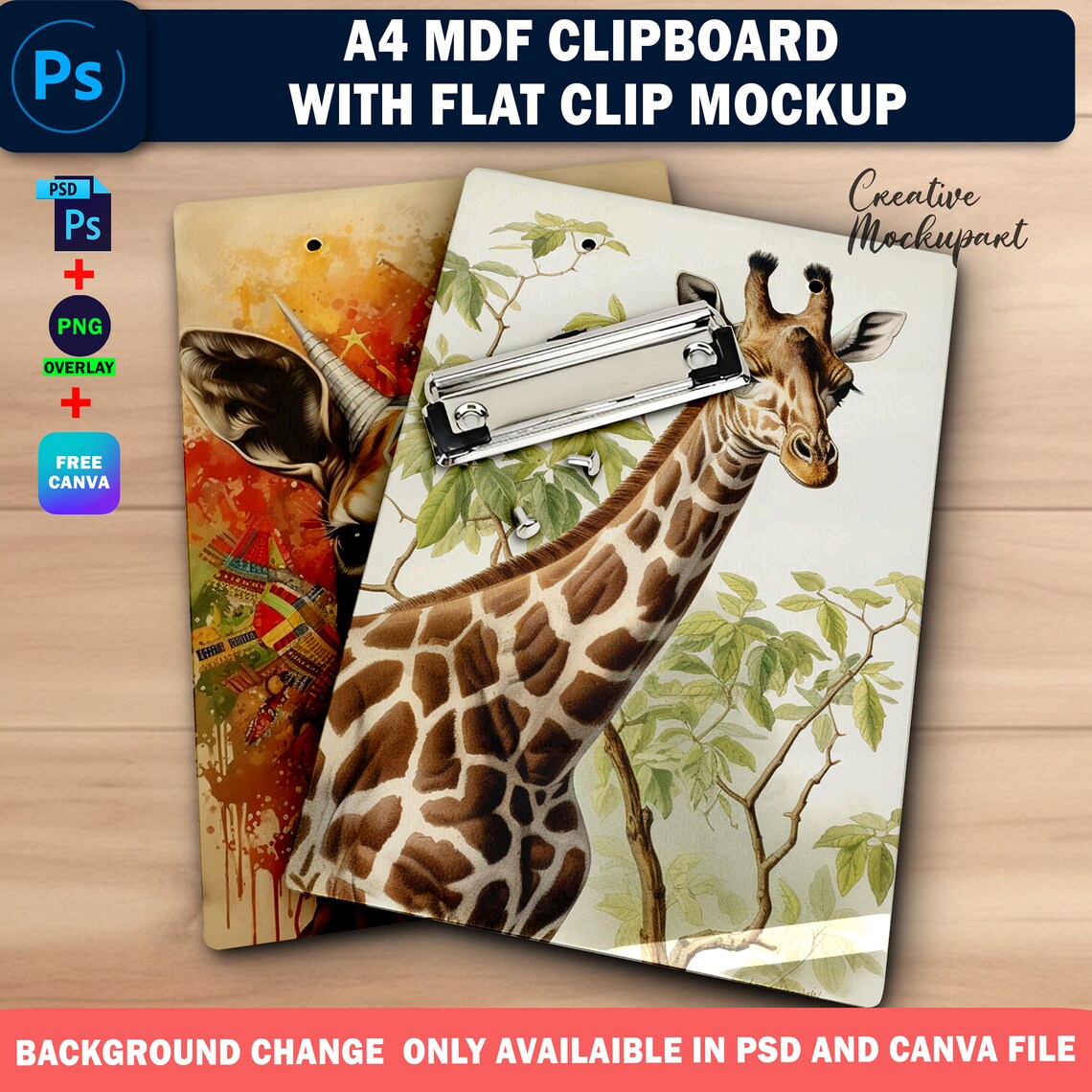 Dye Sublimation A4 MDF Clipboard With Flat Clip Mockup, Insert Own ...