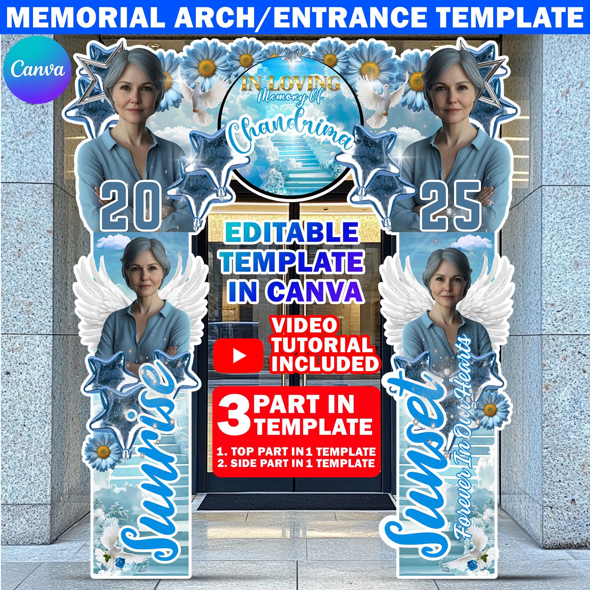 Funeral Entrance Arch Design Canva Template, Sky Blue & White Memorial ...