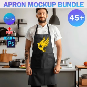 45X Apron Mockup Bundle, AOP & With Pocket Apron Canva Mockup, Kitchen, Woman, Man, Black ...