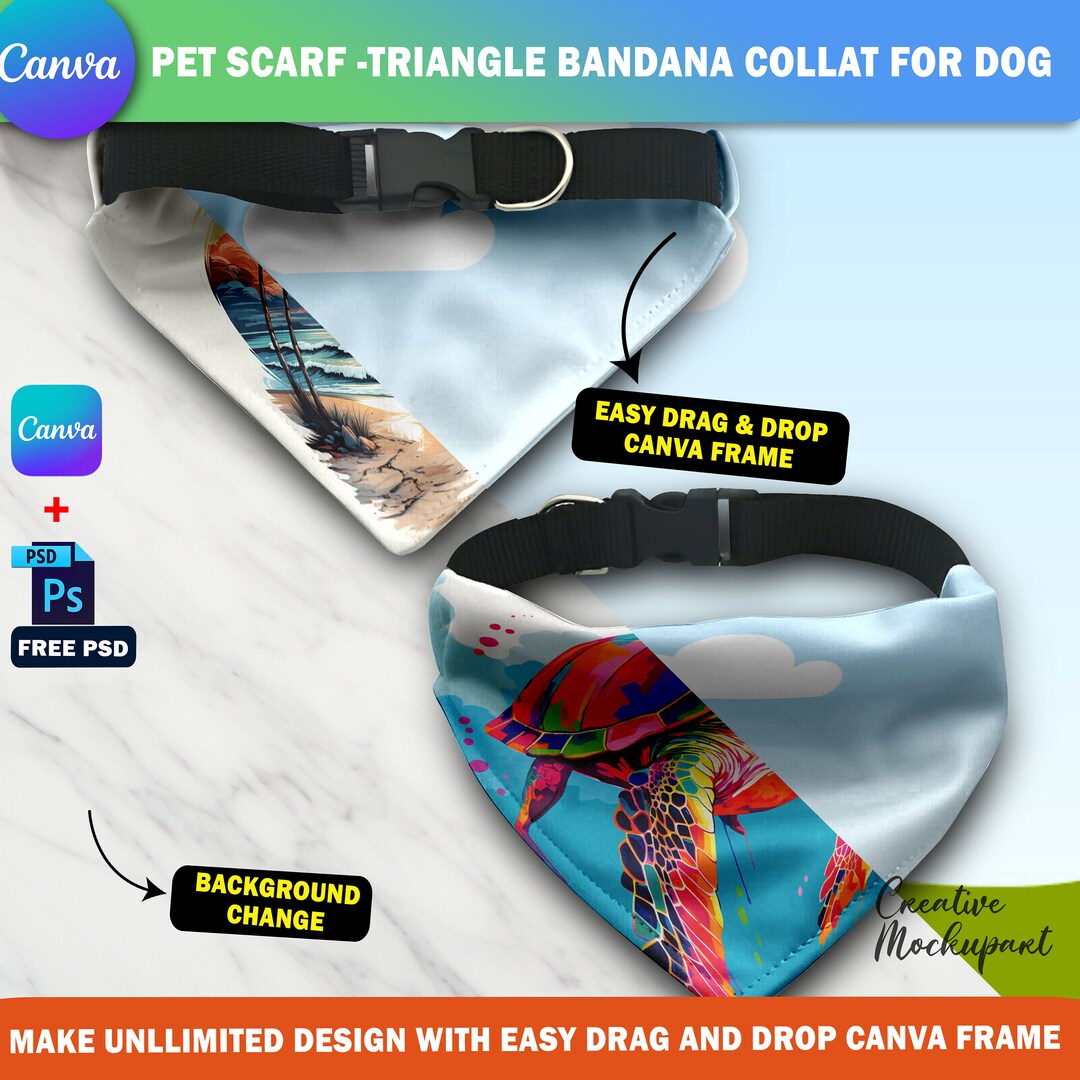 Canva Sublimation Pet Scarf Mockup, Triangle Bandana With Collar Mockup ...
