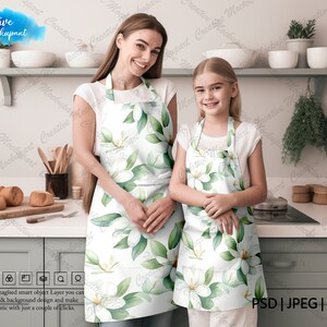Mom & Daughter Wearing Cotton Apron Mockup | Kitchen Mockup Set | White ...