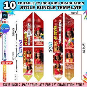10X PSD + Canva Kids Graduation Stole Template Design Bundle for ...
