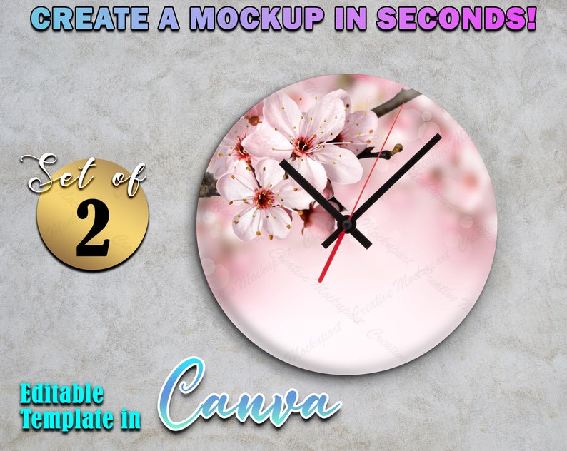 Canva Frame Dye Sublimation Round Glass Clock Mockup | Clock Canva ...