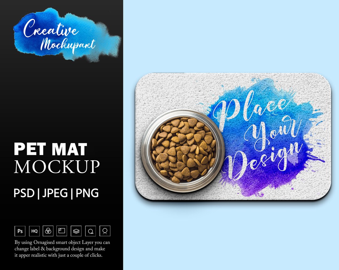 Pet Mat With Bowl Mockup, Dog Mat Mockup, Sublimation Blank Pet Mat ...