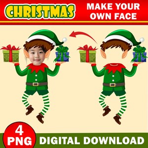 Christmas Elf With Gift Add Your Photo Face, DIY Elf Yourself PNG ...