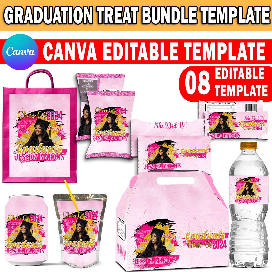 Graduation Treat Packaging, Prom Template Bundle, Glitter Yellow ...