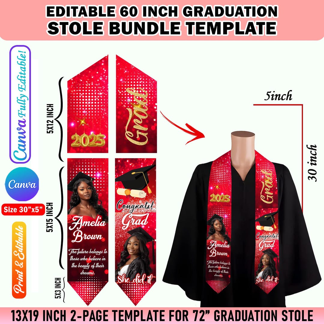 Graduation Stole Template, Graduation Stole Red & Black or Change to ...