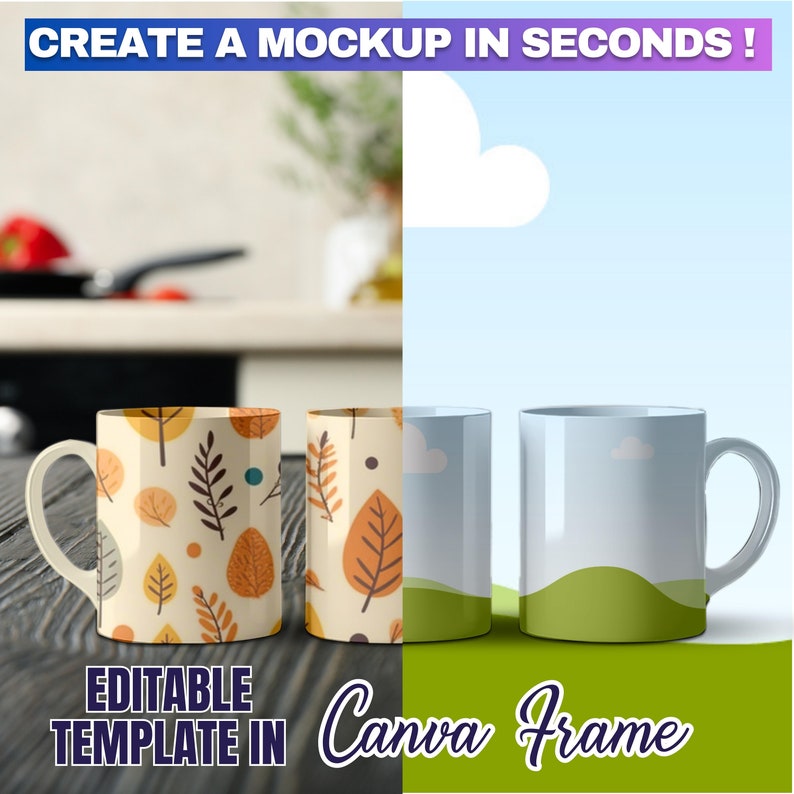 Canva Frame 11oz Mug Full Wrap Mockup | 11oz Coffee Mug Mockup | 3 Mug ...