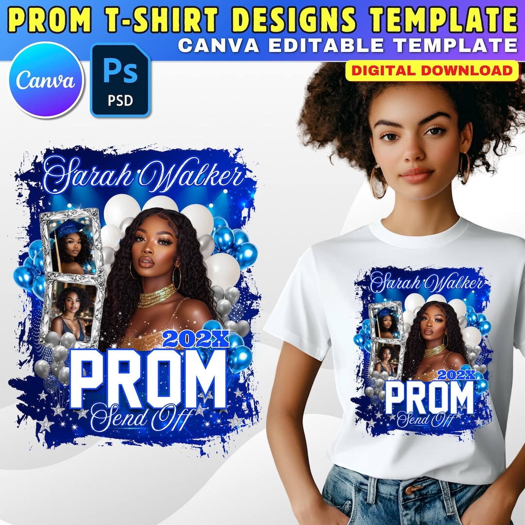 Prom Shirt Design, Blue and White DTF T-shirt Design Template, 16x20 ...