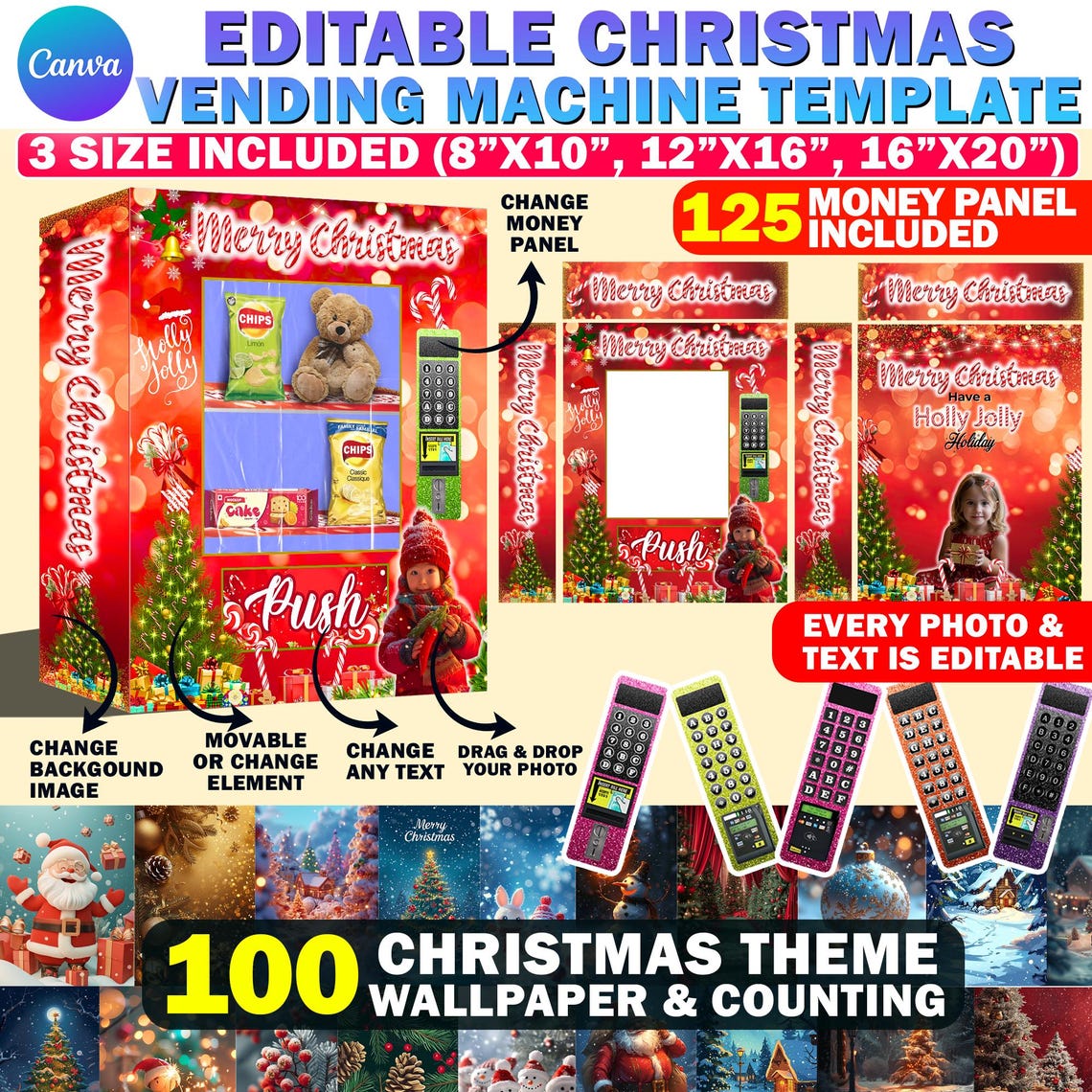 Editable Christmas Candy Theme Vending Machine Template, DIY Vending ...