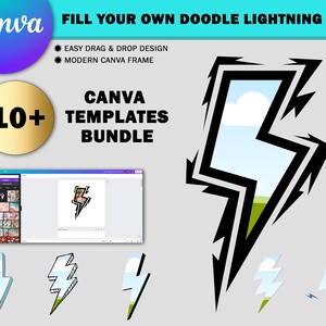 10 Doodle Lightning Bolt Canva Frame Template Bundle | Make Your Own ...