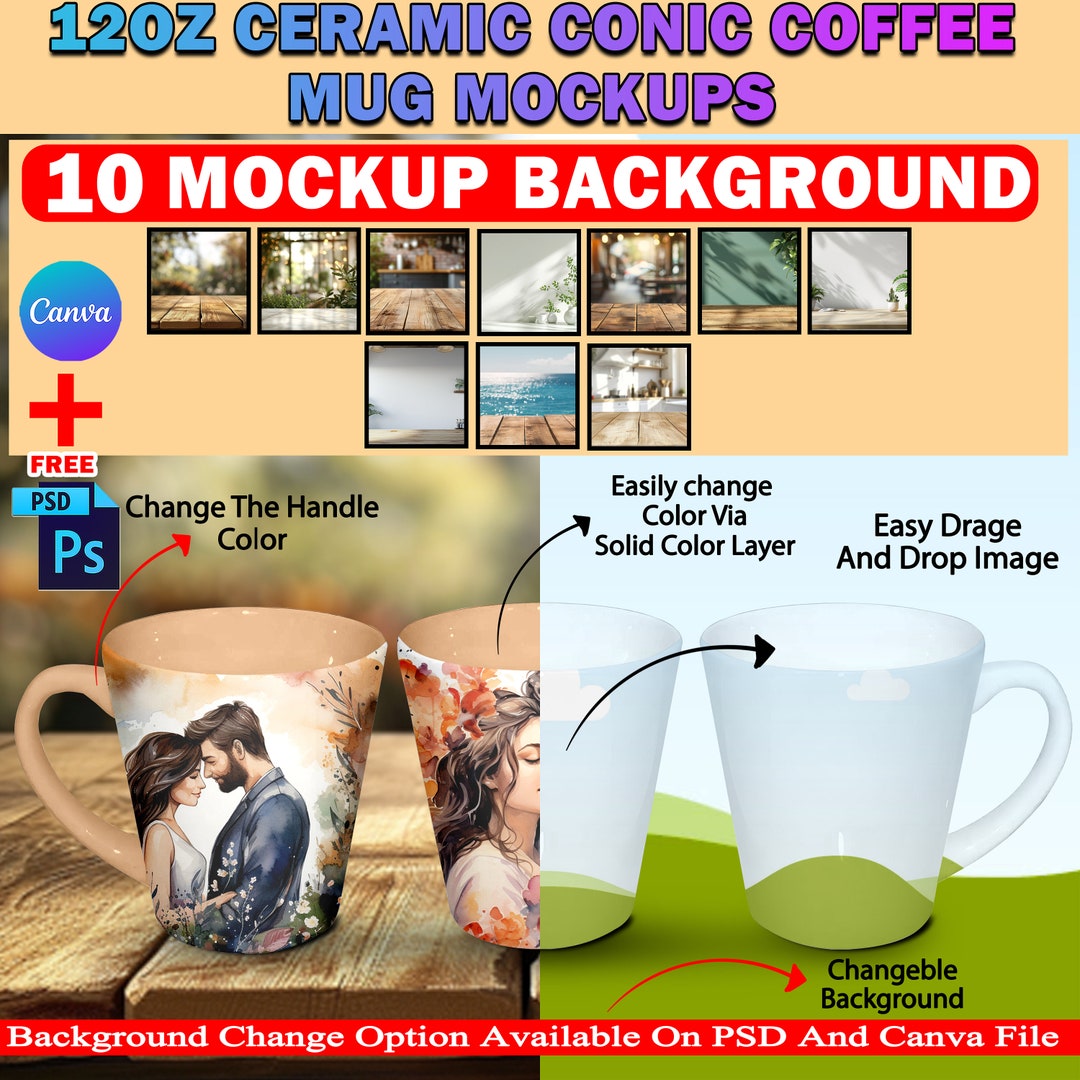 Canva 12oz Ceramic Conical Coffee Mug Mockup for Sublimation, 12oz ...