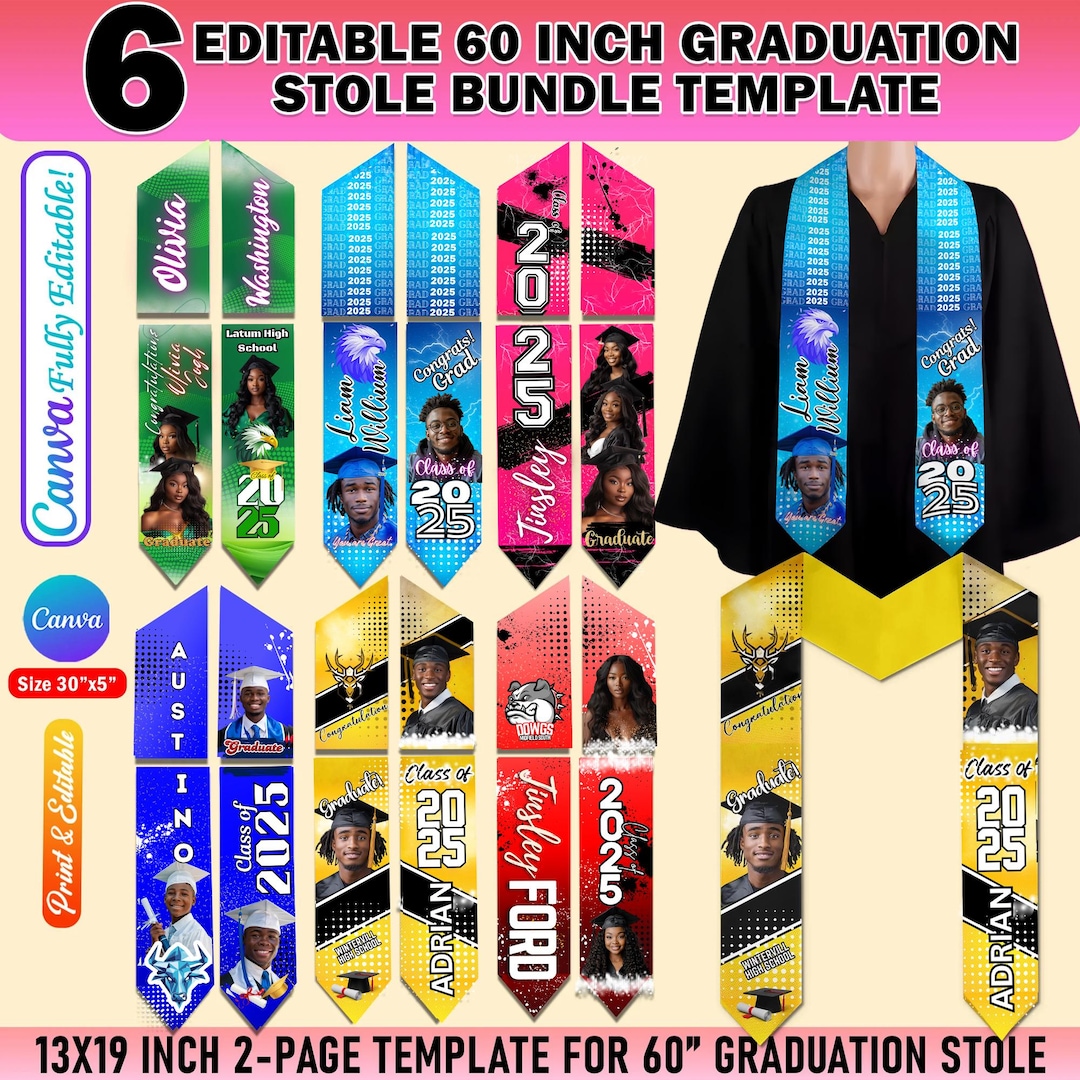 Graduation Stole Template Design Bundle for Graduation Sash Sublimation ...