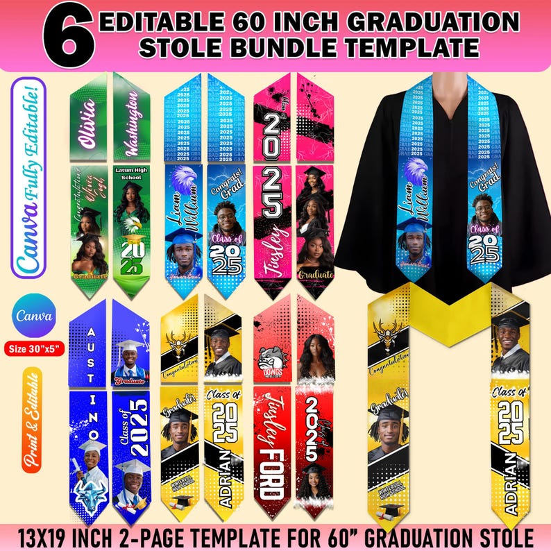 Graduation Stole Template Design Bundle for Graduation Sash Sublimation ...