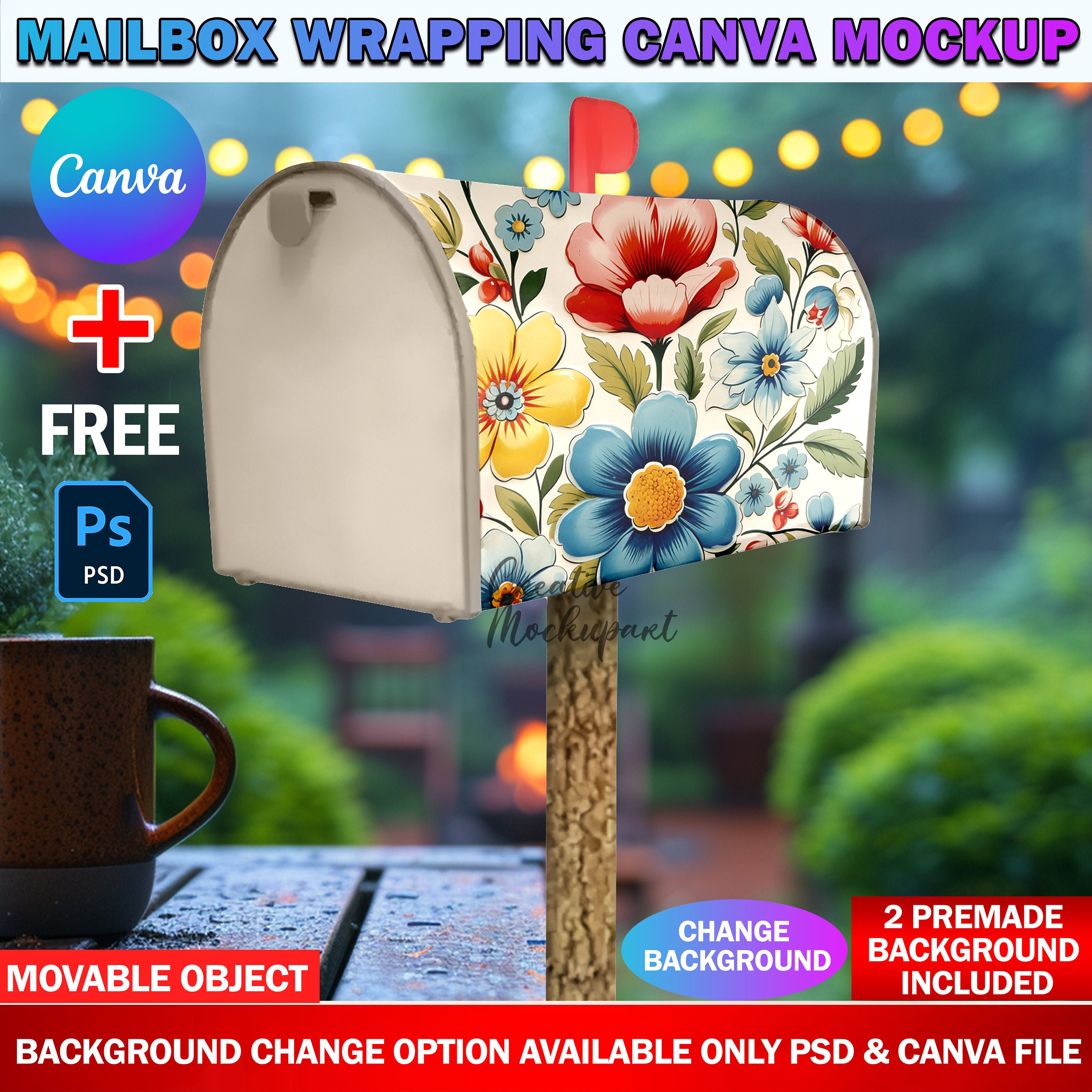 Canva Mailbox Cover Mockup, Dye Sublimation Mailbox Wrapping Mockup ...