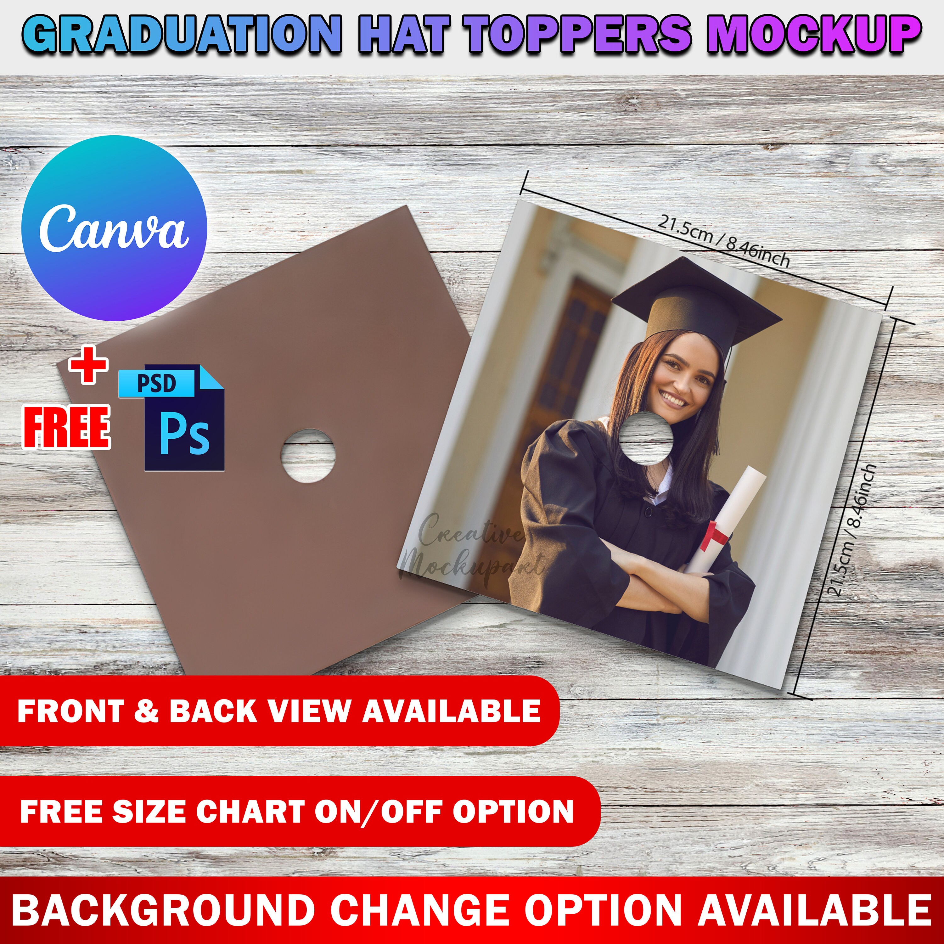 Dye Sublimation Canva Graduation Hat Topper Mockup, Grad Cap Topper ...